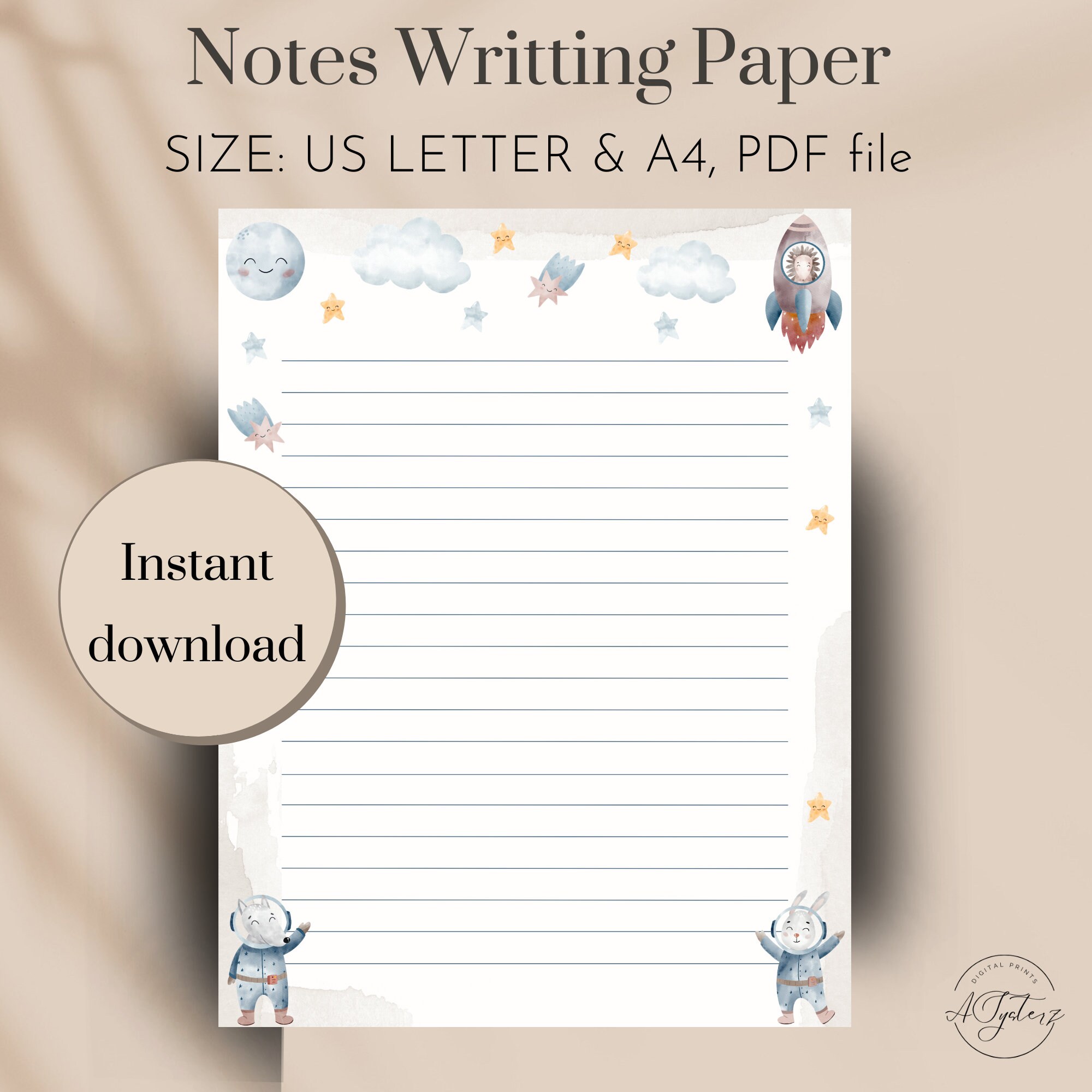 Space Astronauts Stationery Printable, Watercolor Stationery Printable ...