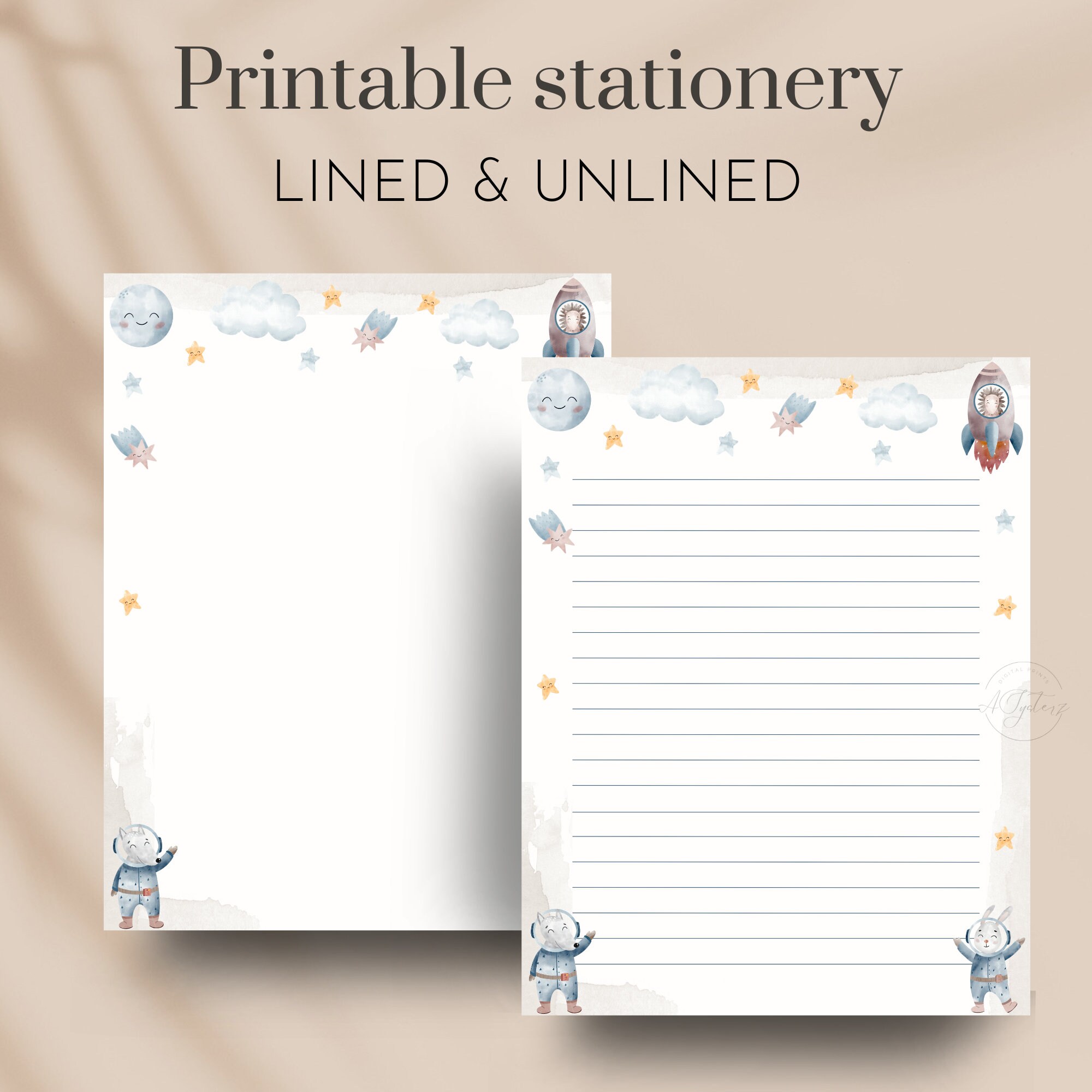 Space Astronauts Stationery Printable, Watercolor Stationery Printable ...
