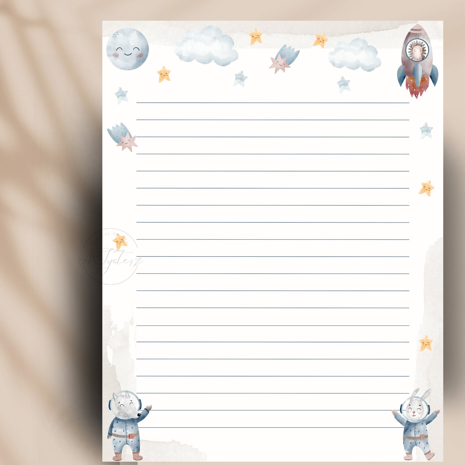 Space Astronauts Stationery Printable, Watercolor Stationery Printable ...