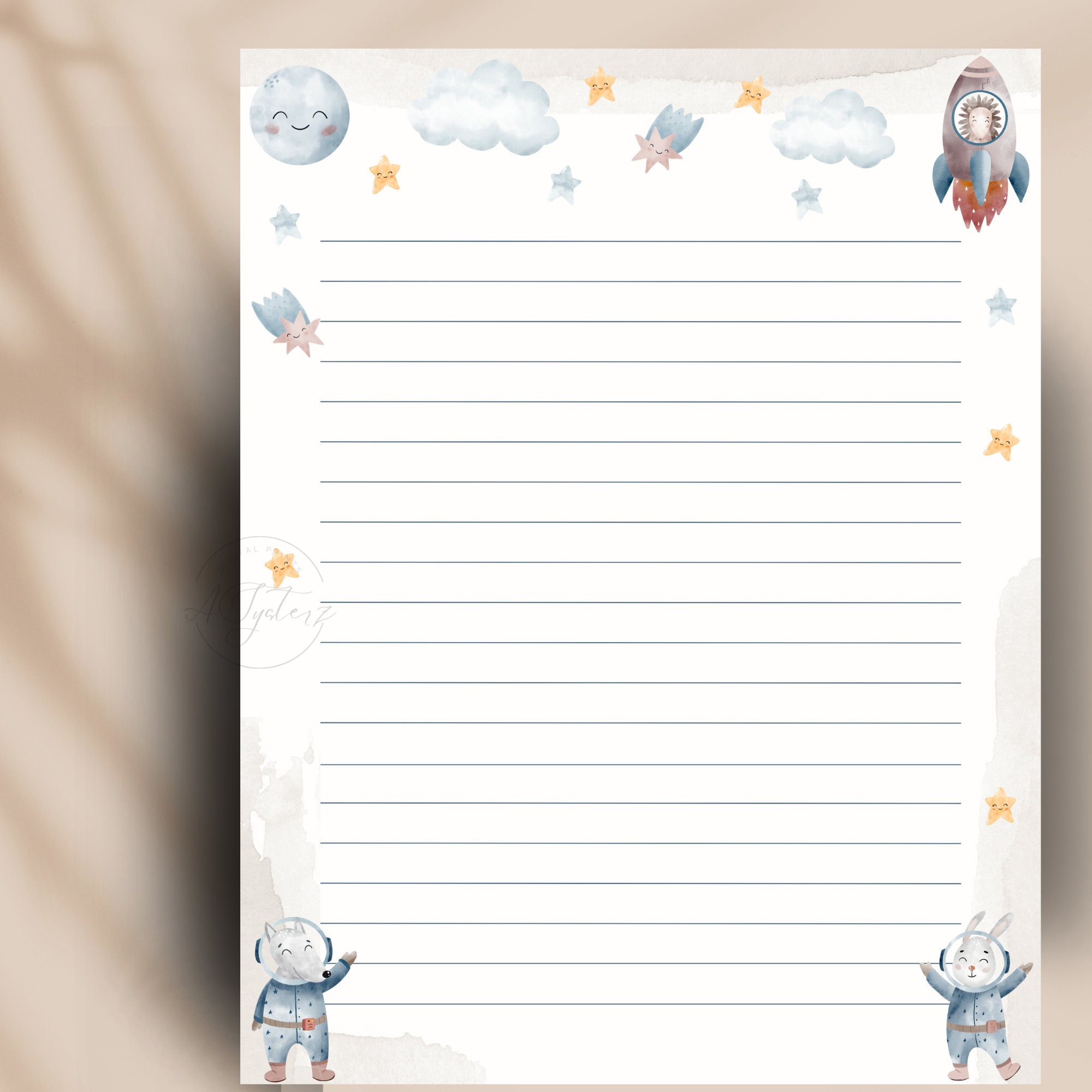 Space Astronauts Stationery Printable, Watercolor Stationery Printable ...