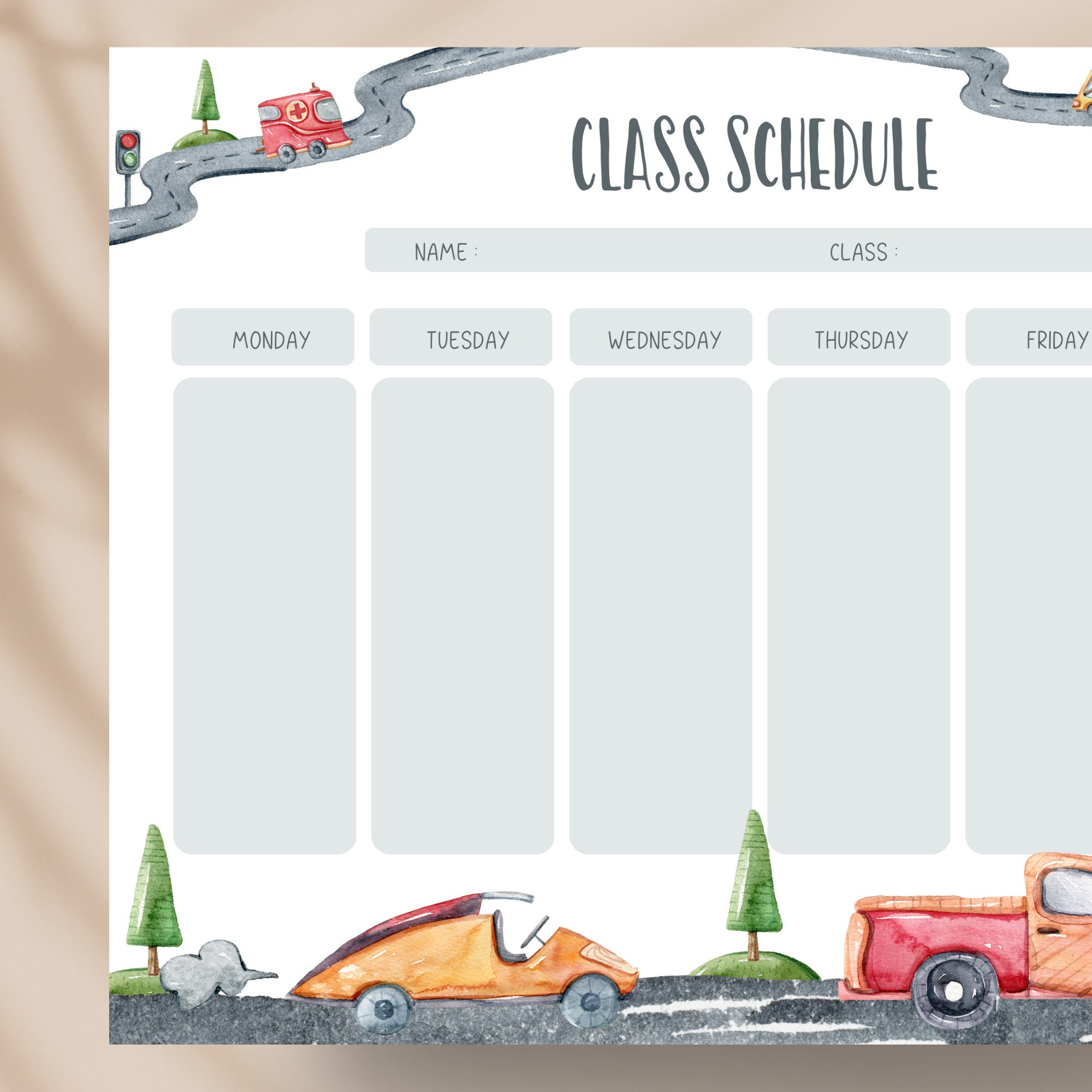 Cars Class Schedule Printable, Kids School Schedule, Boys School ...