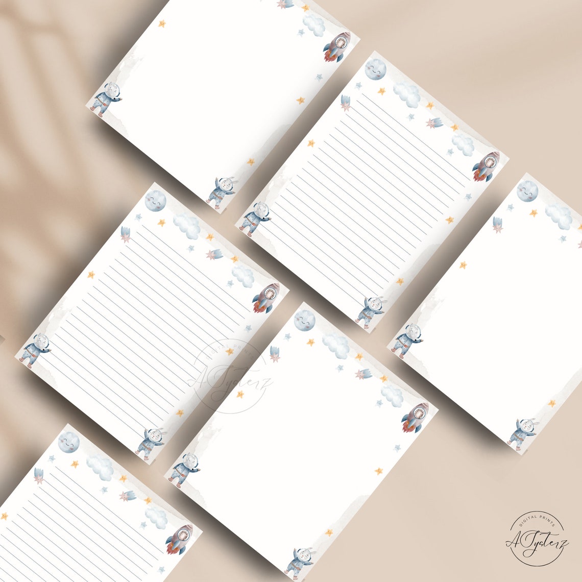 Space Astronauts Stationery Printable, Watercolor Stationery Printable ...