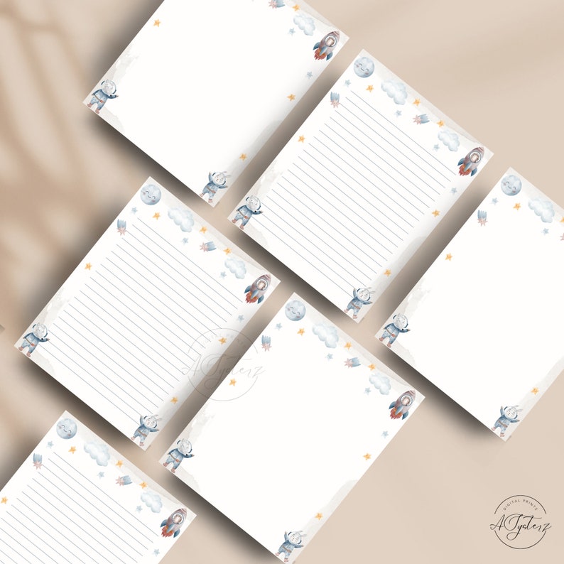 Space Astronauts Stationery Printable, Watercolor Stationery Printable ...