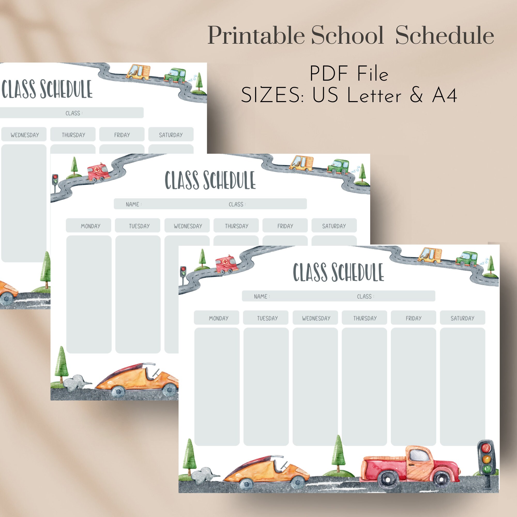 Cars Class Schedule Printable, Kids School Schedule, Boys School ...