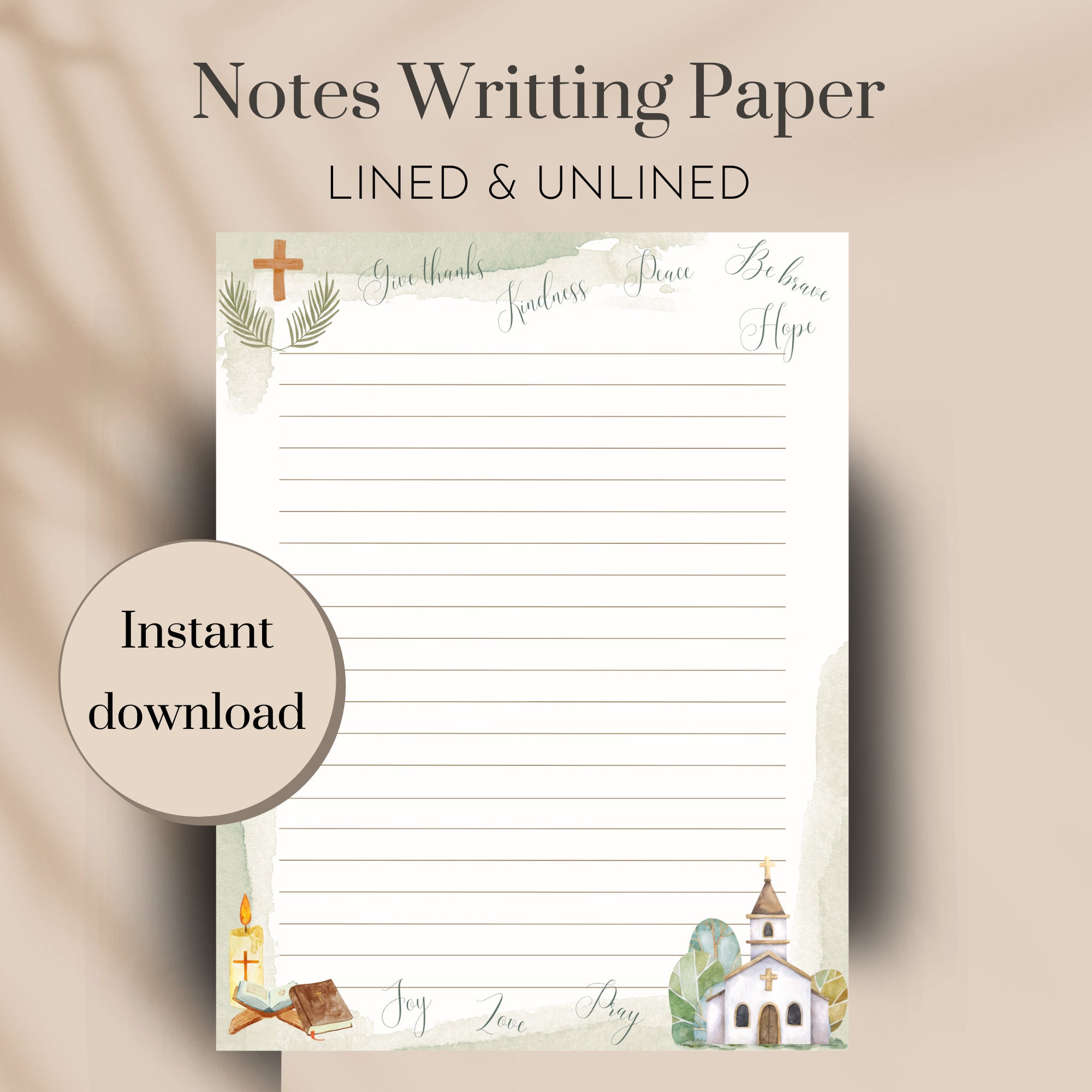 Religious Christian Watercolor Printable Stationery, Bible Notes, Lined ...