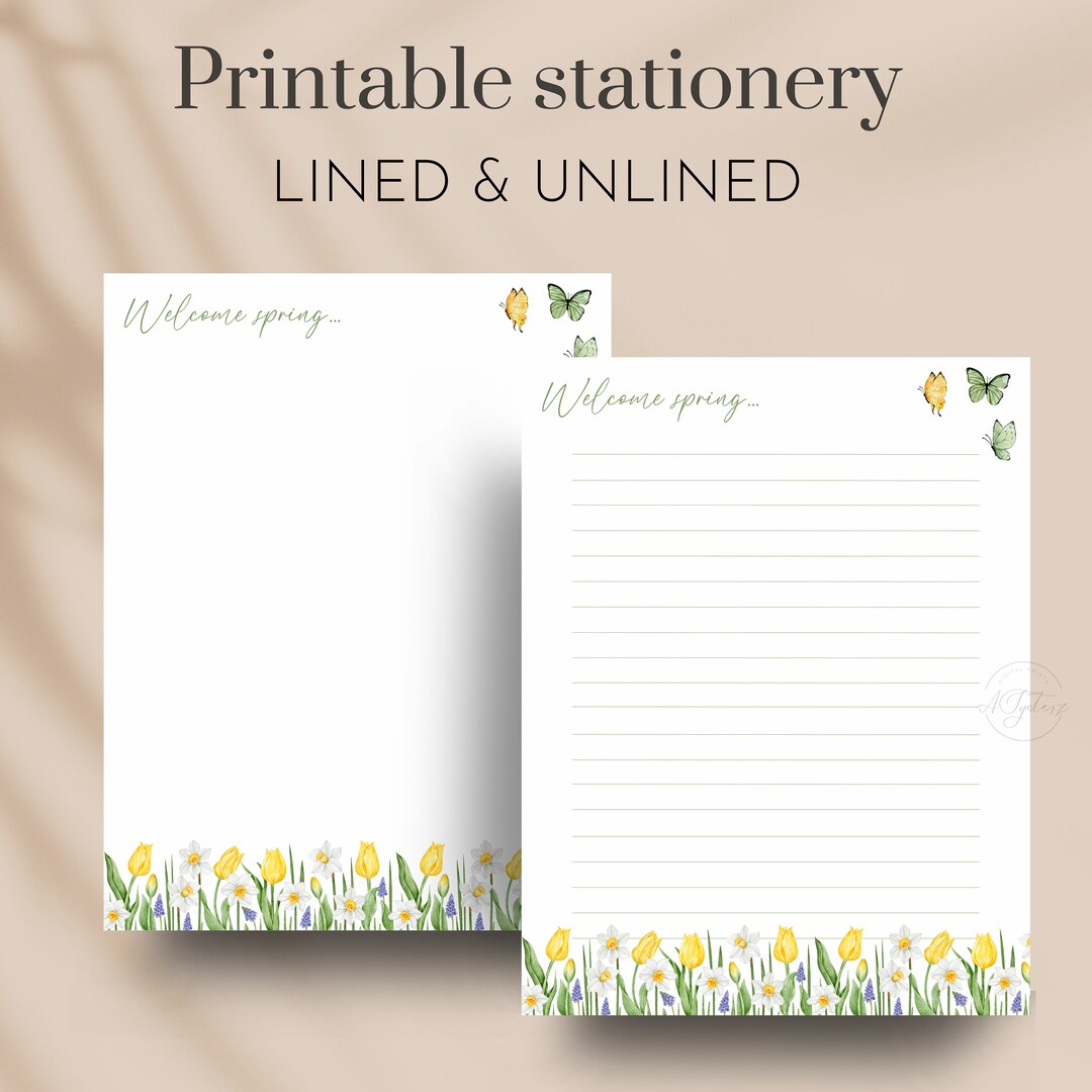Welcome Spring Printable Stationery, Spring Flowers Notes, Flowers and ...