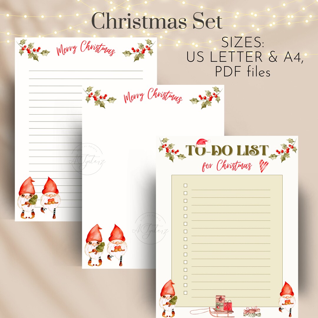 Cute Gnomes Printable Stationery, Christmas Letter Writing Paper, Gnome ...
