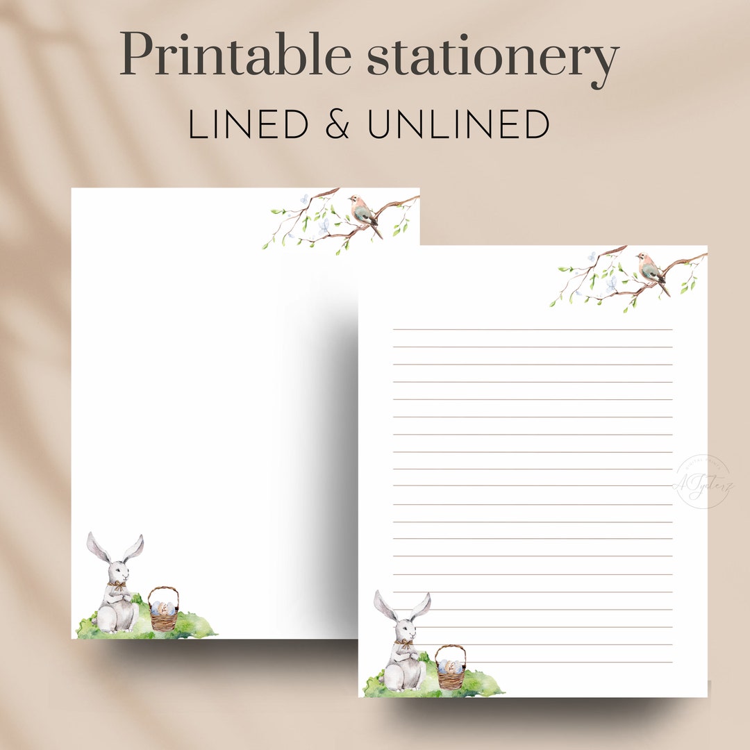 Happy Easter Bunny Printable Stationery, Cute Bunnies Notes, Easter ...