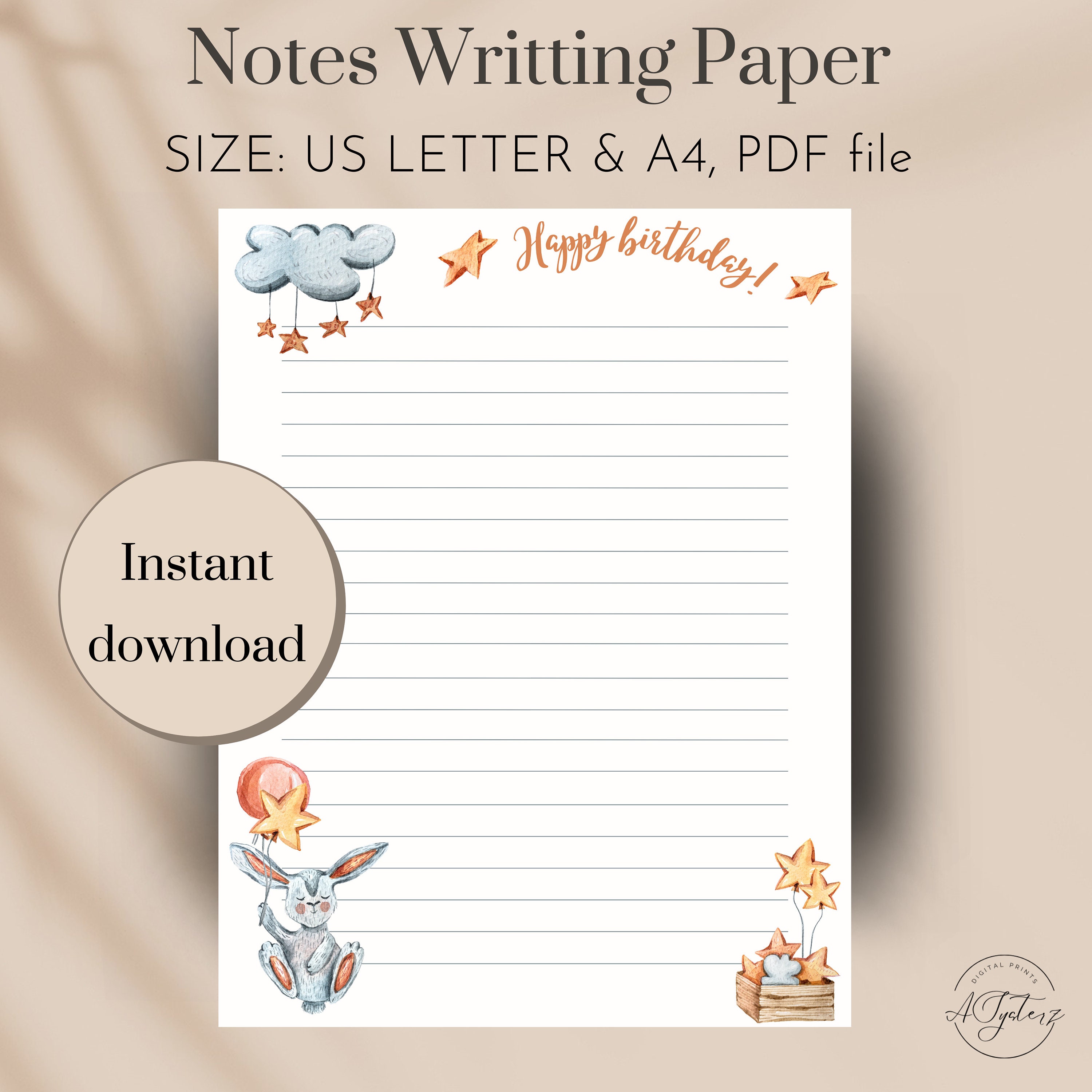 Cute Bunny Happy Birthday Printable Stationery, Happy Birthday Boy ...