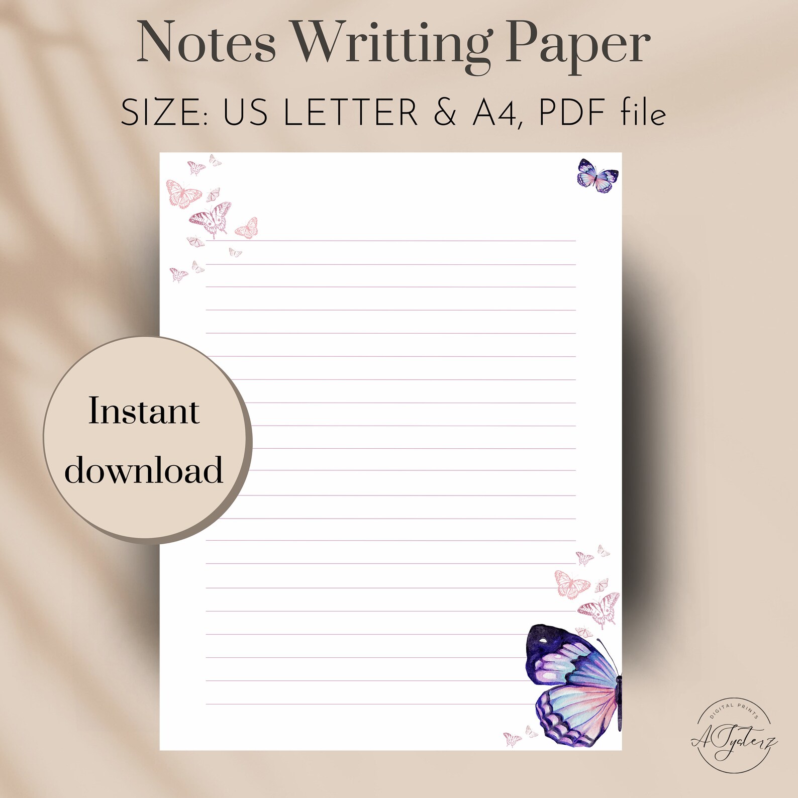 Butterfly Watercolor Printable Stationery Butterflies Notes - Etsy