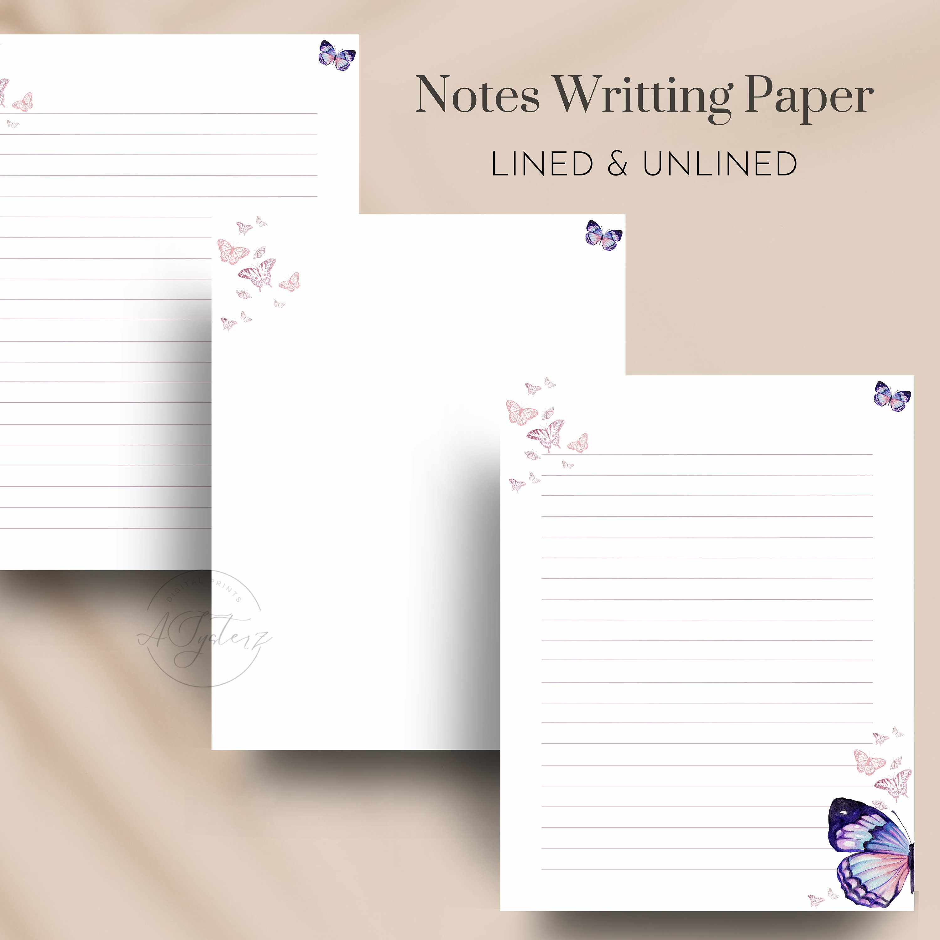 Butterfly Watercolor Printable Stationery Butterflies Notes - Etsy