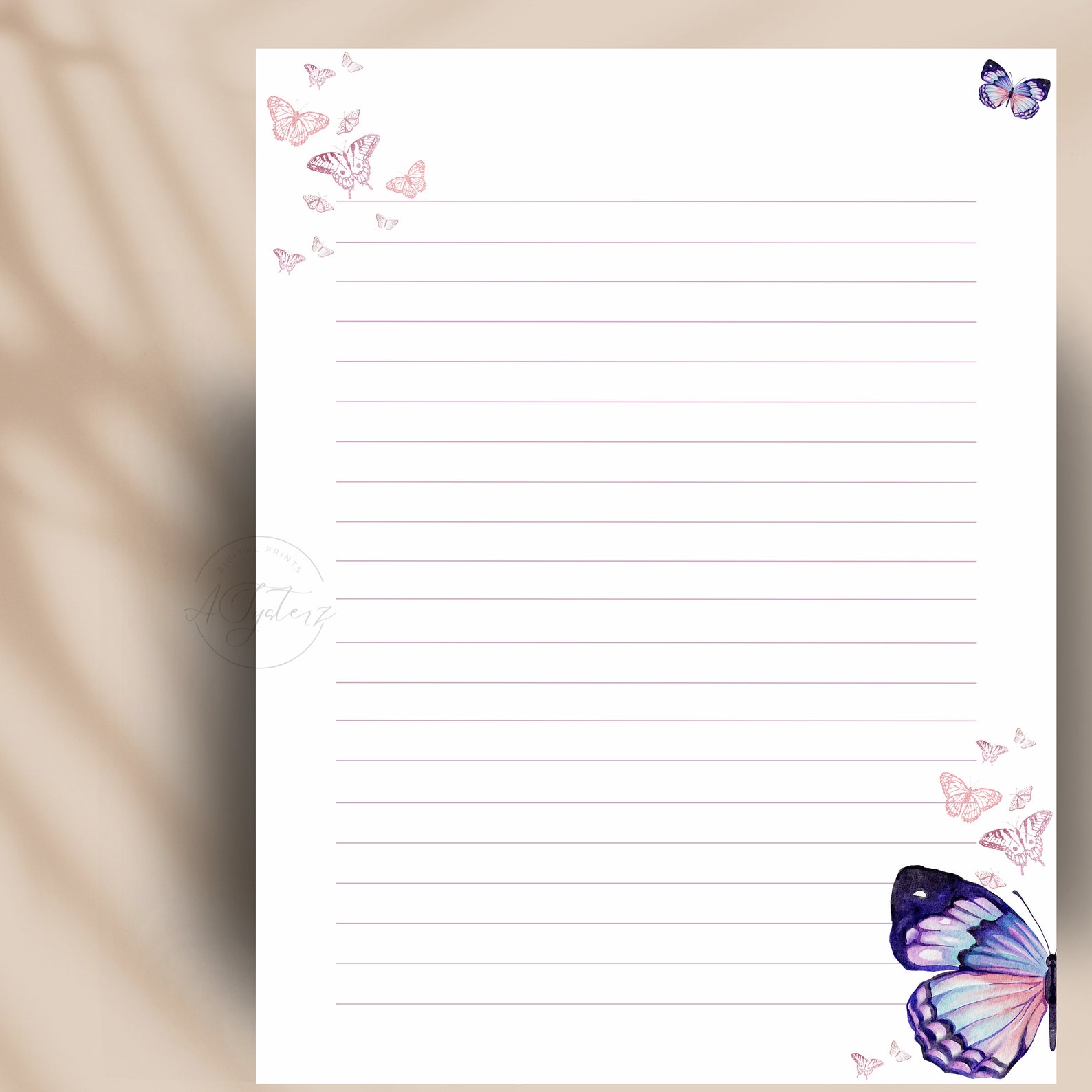 Butterfly Watercolor Printable Stationery Butterflies Notes - Etsy