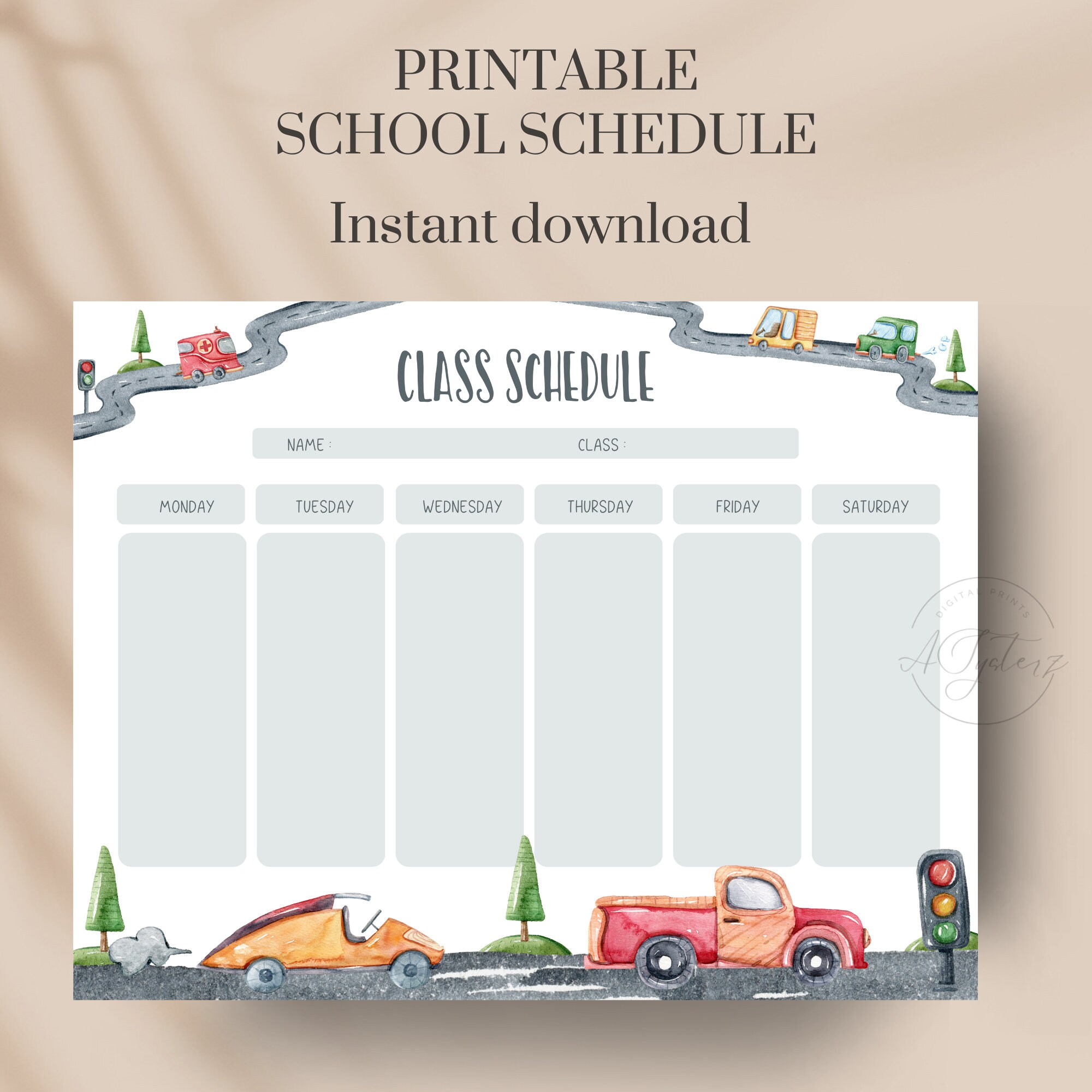 Cars Class Schedule Printable, Kids School Schedule, Boys School ...