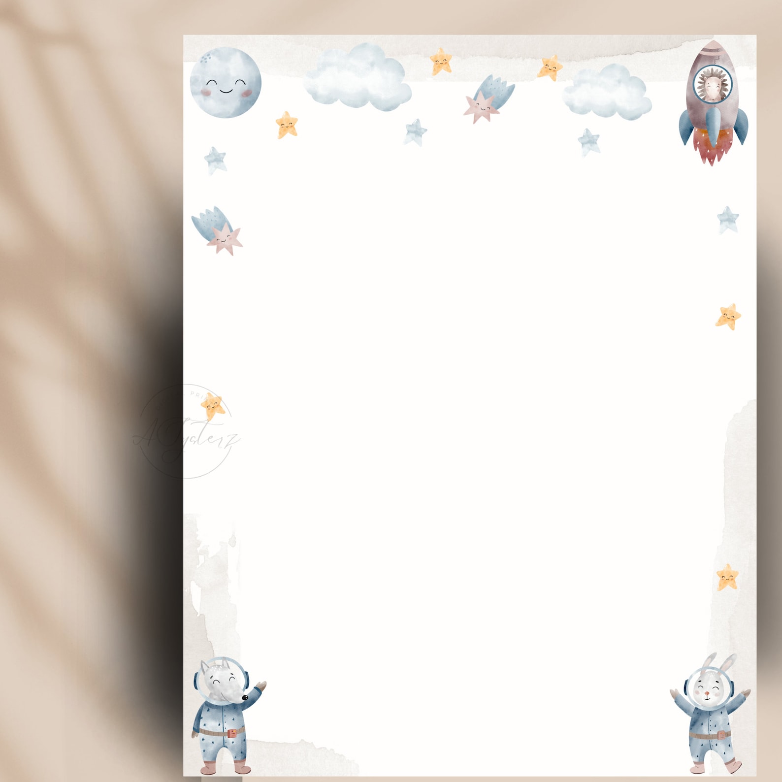 Space Astronauts Stationery Printable, Watercolor Stationery Printable ...