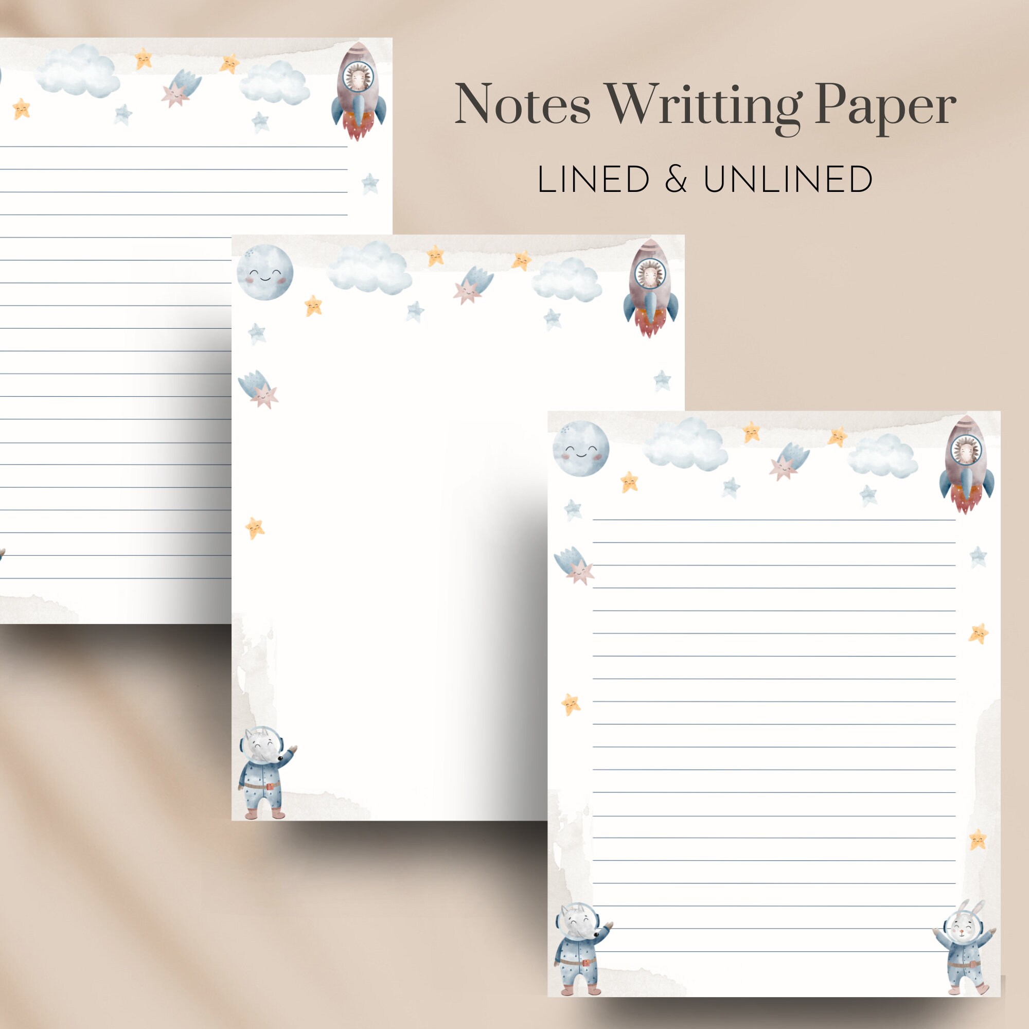 Space Astronauts Stationery Printable, Watercolor Stationery Printable ...