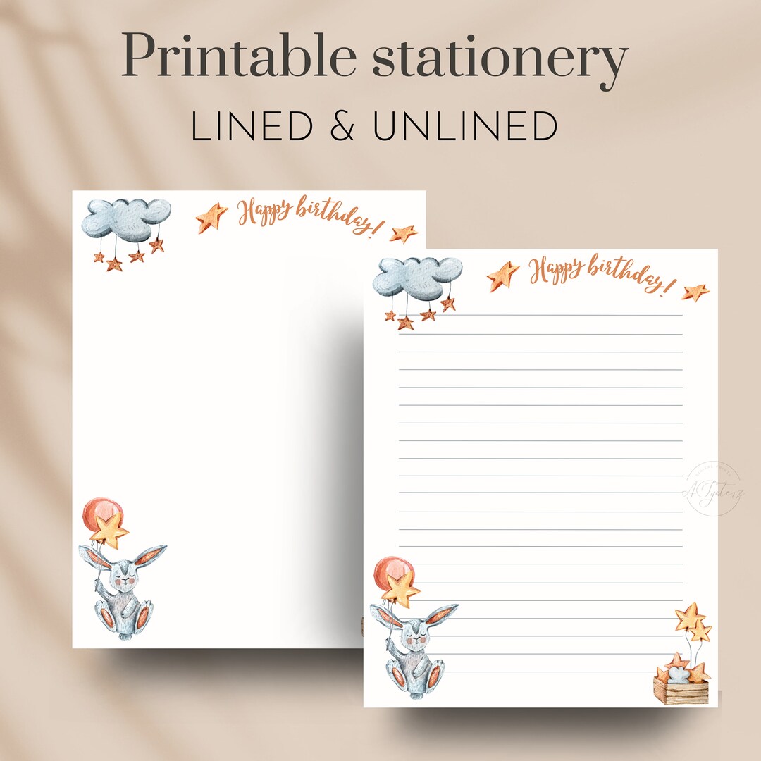 Cute Bunny Happy Birthday Printable Stationery, Happy Birthday Boy ...