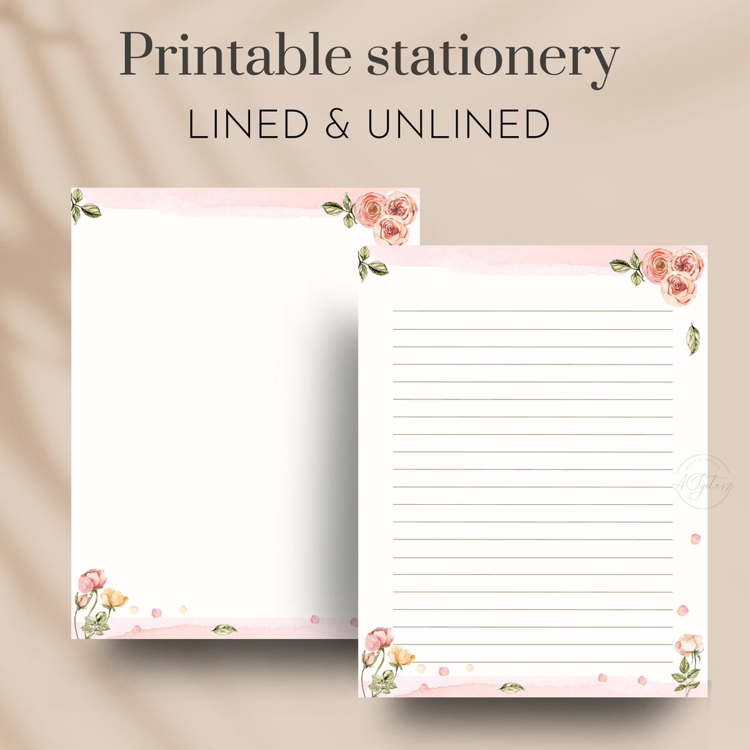 Boho Roses Watercolor Stationery Printable, Pastel Roses Stationery ...