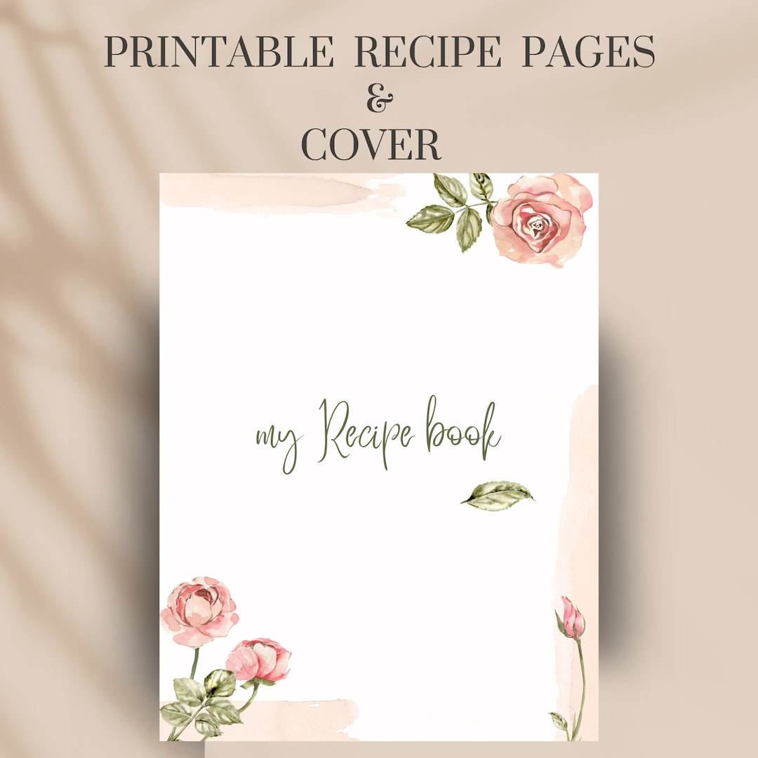 Boho Roses Watercolor Recipe Pages With Cover, Pastel Roses Recipe Book ...