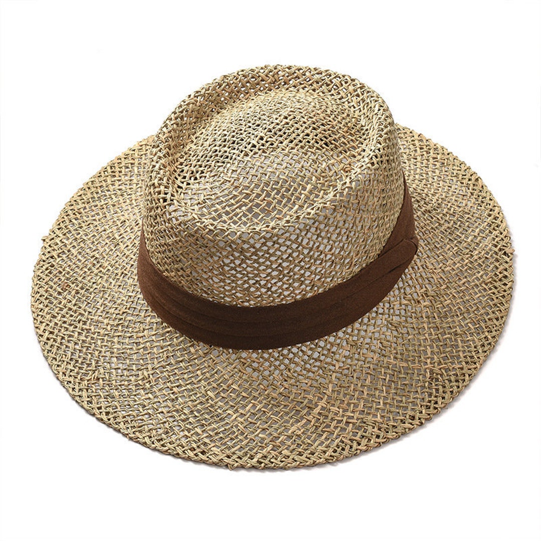 Boho Flat Brim Straw Hat Woven Natural Straw Hat Straw - Etsy