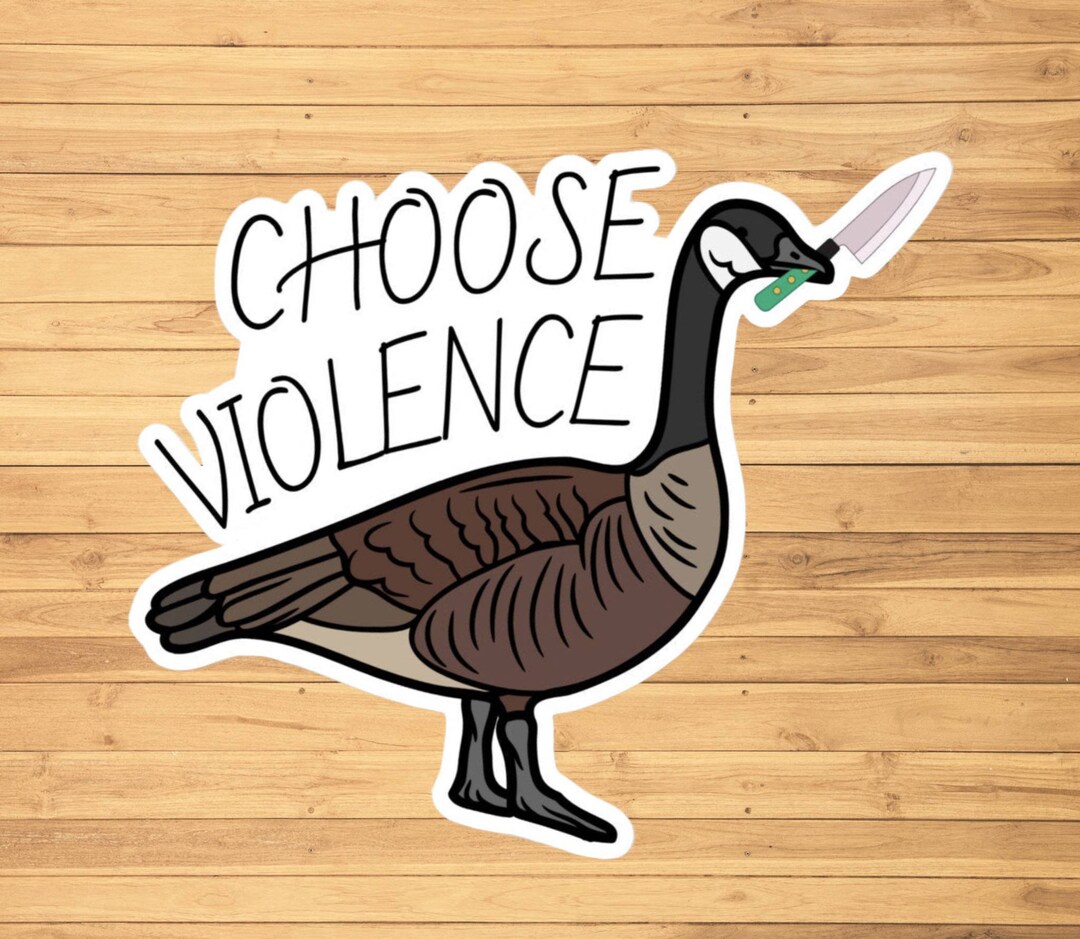 Goose Sticker, Goose With Knife, Funny Animal Vinyl Sticker, Vinyl ...