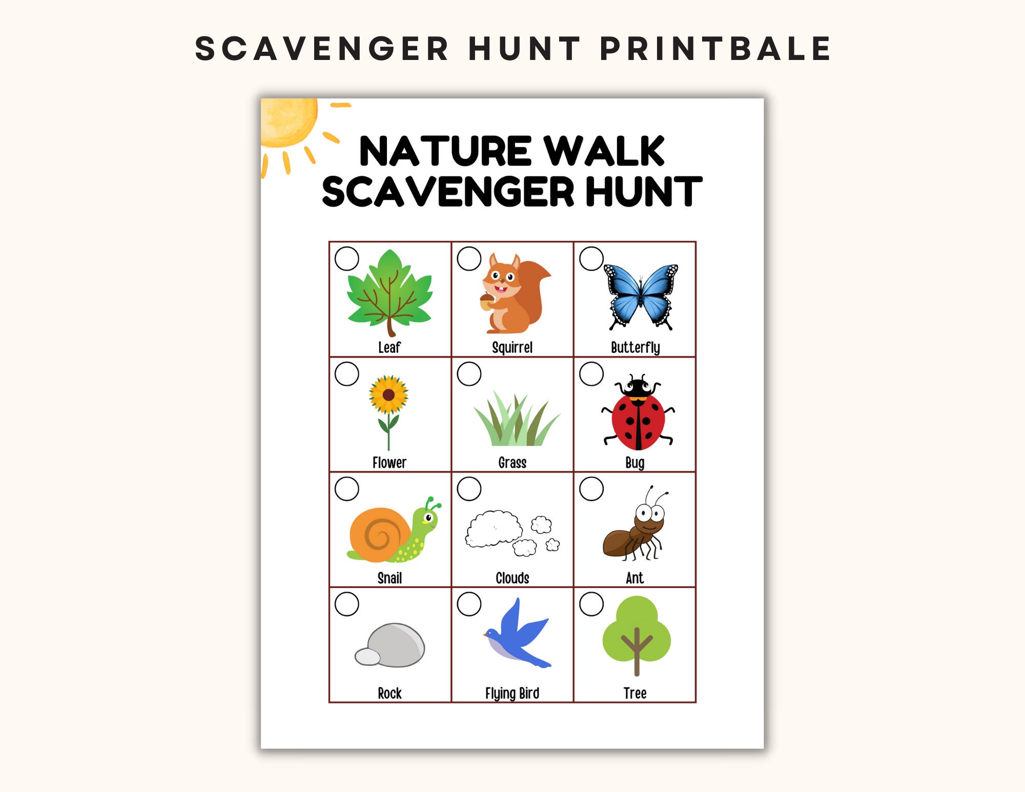 Nature Walk Scavenger Hunt Cute Printbale for Kids, Outdoor Family ...