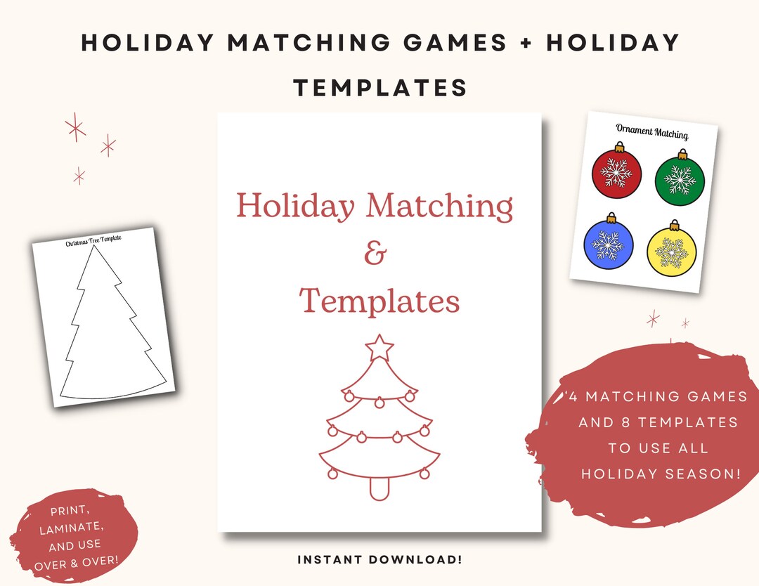 Holiday Matching Game and Template Printable, Christmas Activities and ...