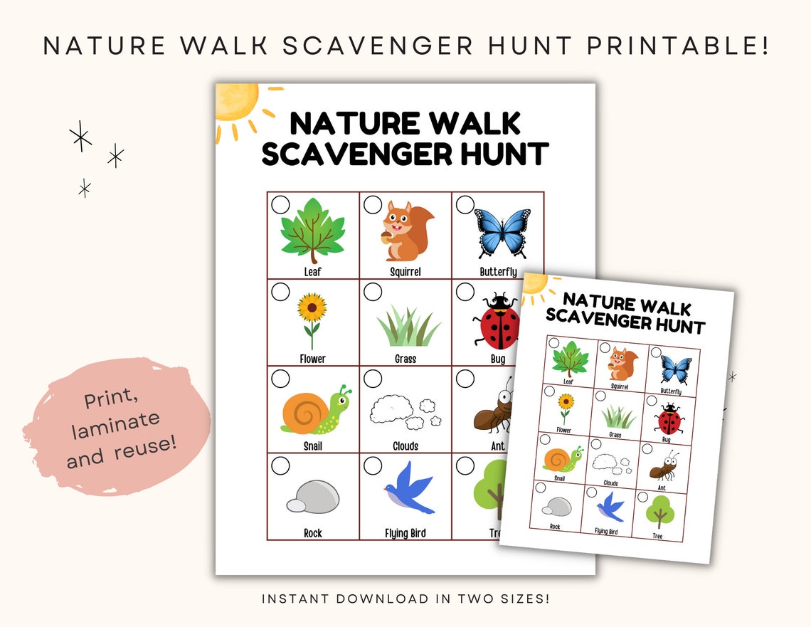Nature Walk Scavenger Hunt Cute Printbale for Kids, Outdoor Family ...