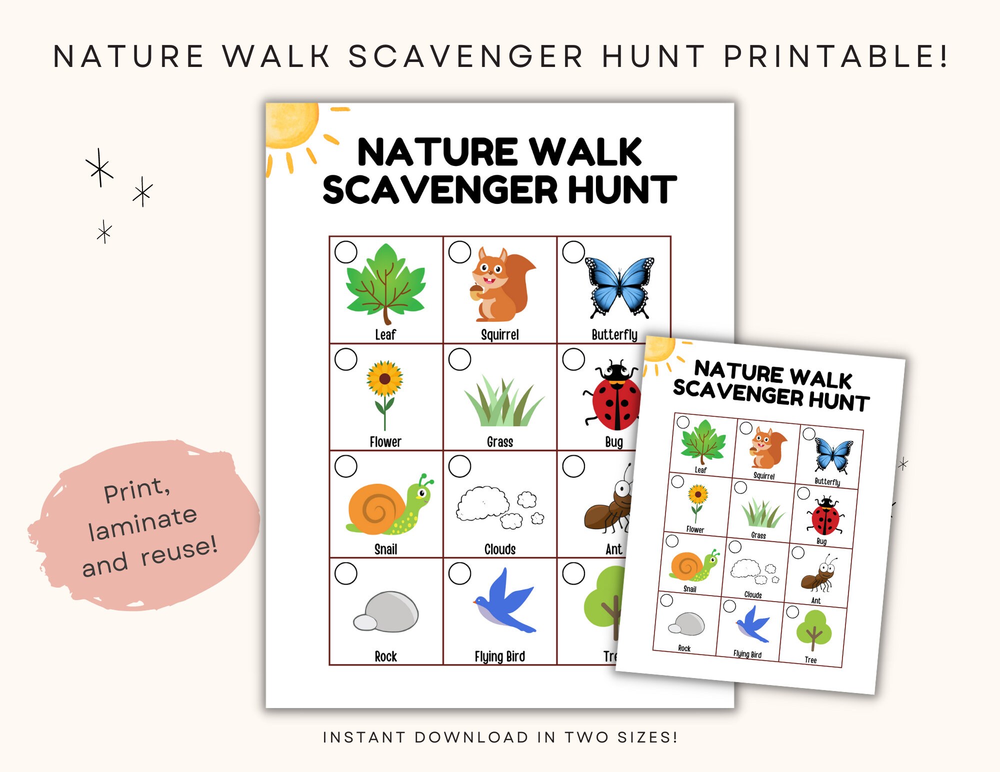Nature Walk Scavenger Hunt Cute Printbale for Kids, Outdoor Family ...