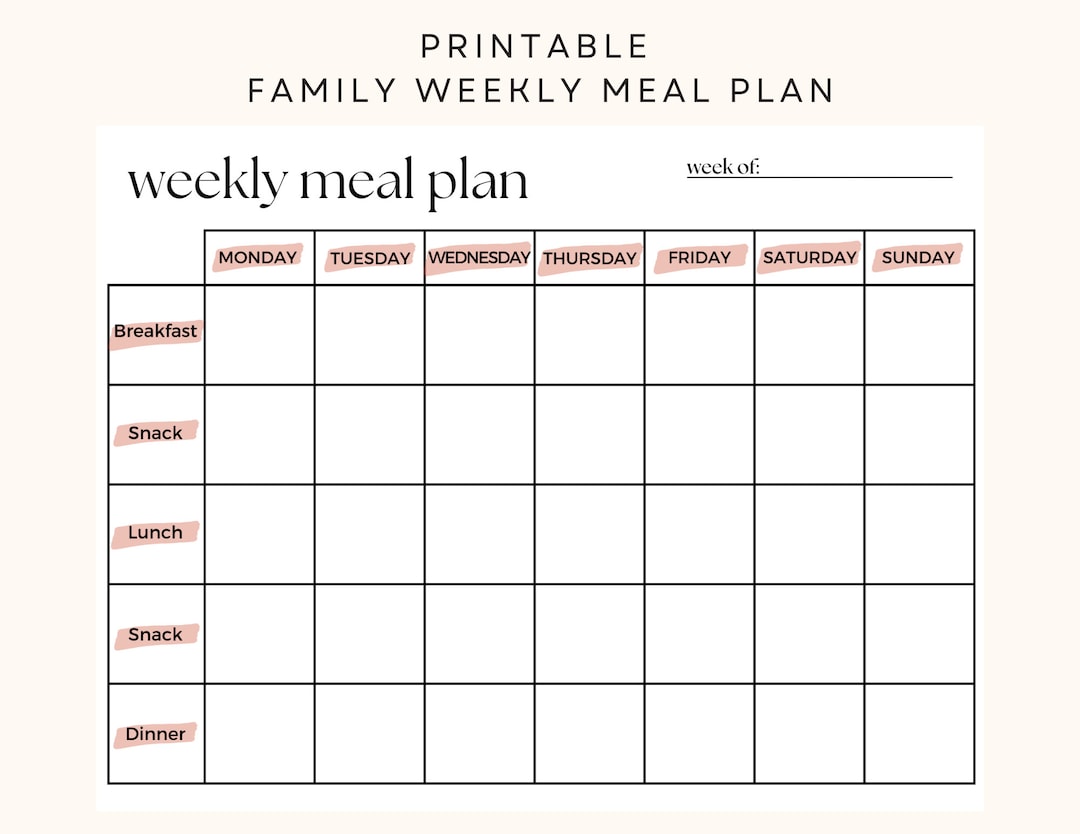 Cute Family Weekly Meal Planner, Home Management Printable, Food ...