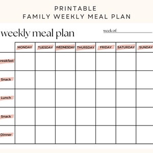 Cute Family Weekly Meal Planner, Home Management Printable, Food ...