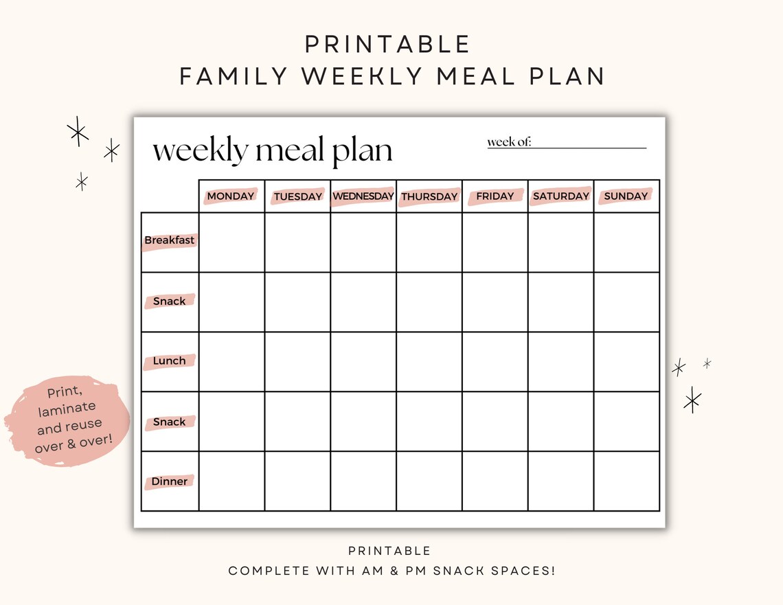 Cute Family Weekly Meal Planner, Home Management Printable, Food ...