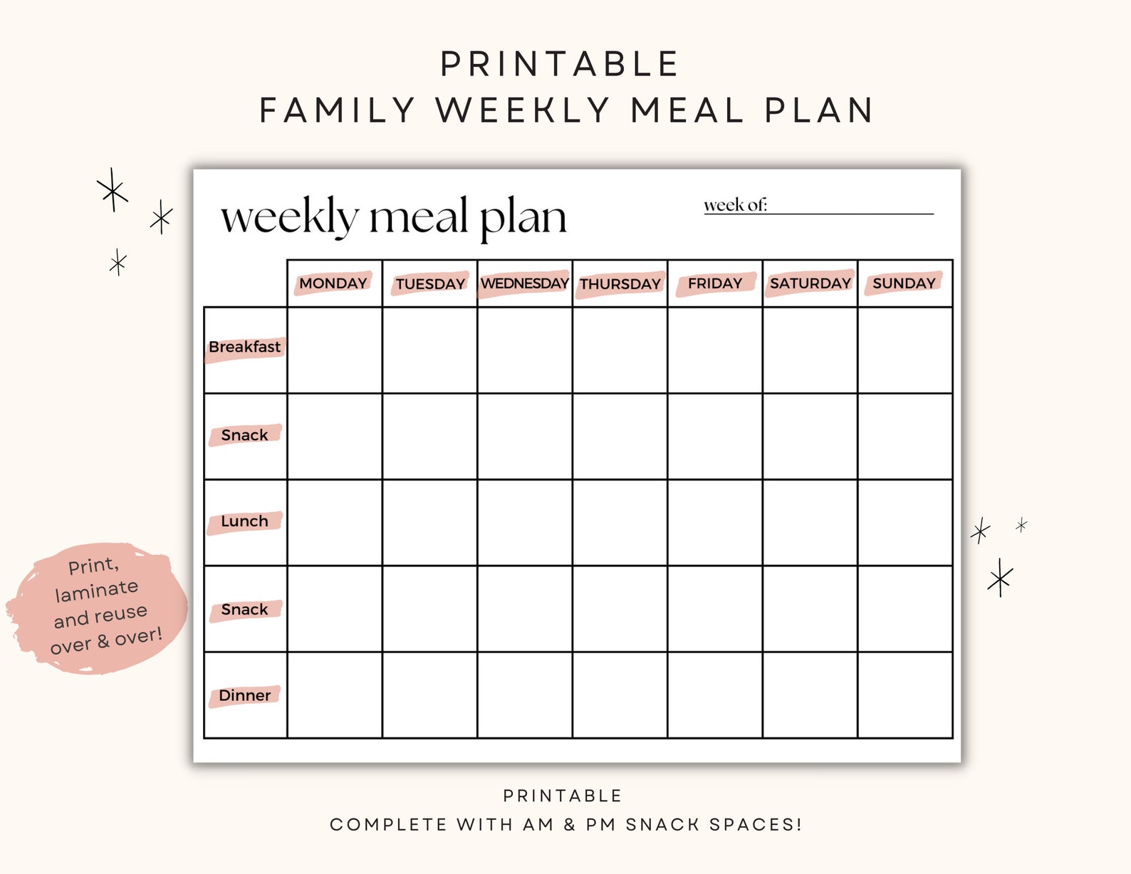 Cute Family Weekly Meal Planner, Home Management Printable, Food ...