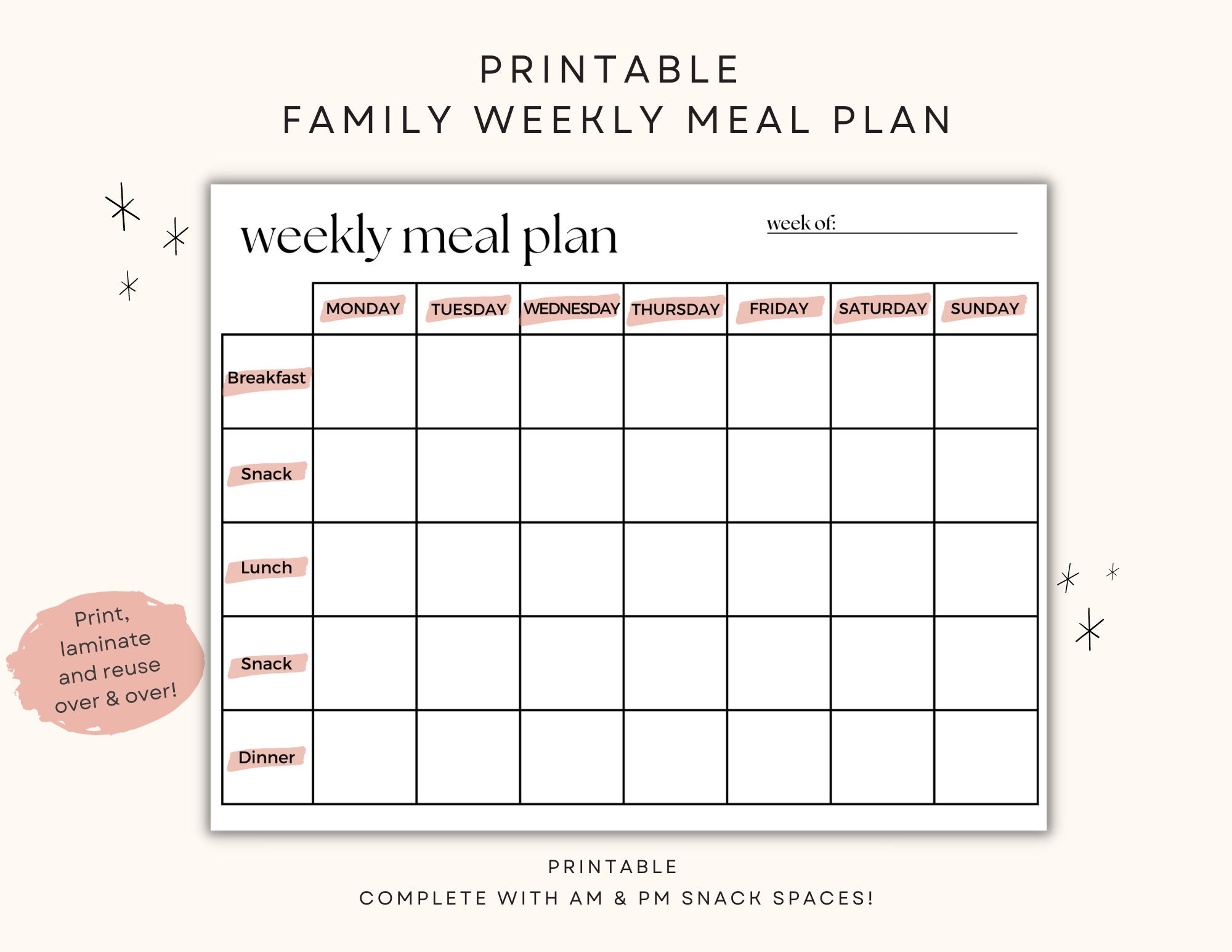 Cute Family Weekly Meal Planner, Home Management Printable, Food ...