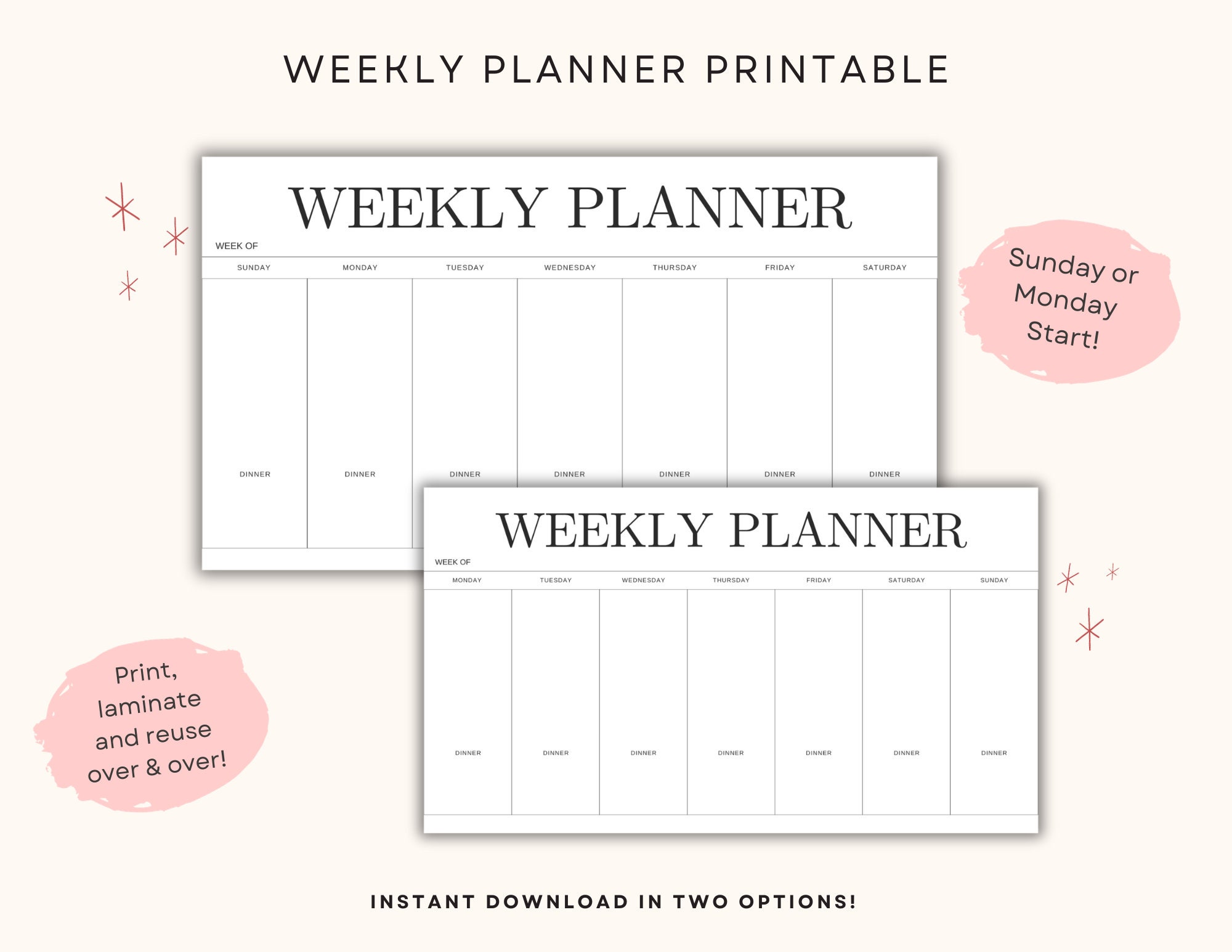 Cute Weekly Planner Printable, Simple Home Print, Minimalist Room Decor ...