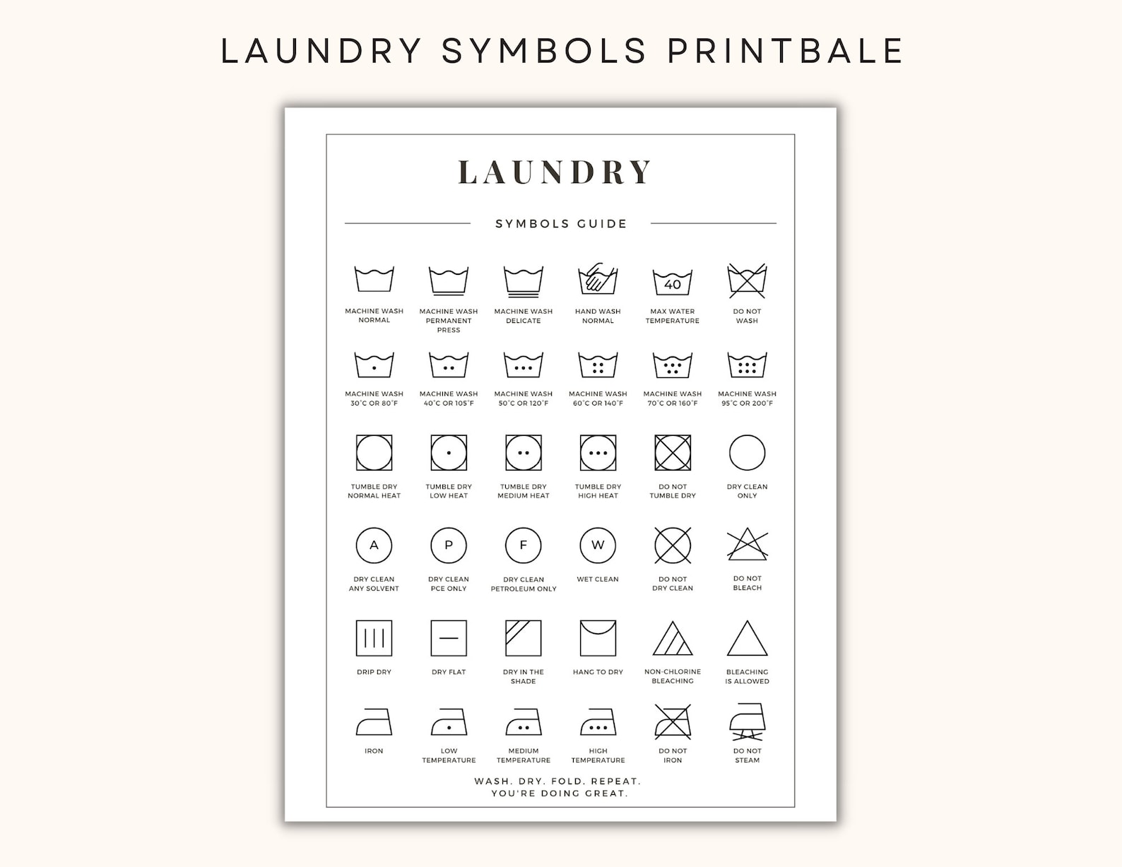Cute Laundry Symbol Printable, Simple Home Print, Minimalist Room Decor ...