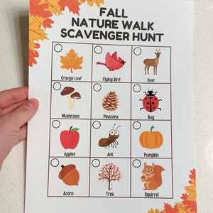 Fall Themed Nature Walk Scavenger Hunt Cute Printbale for Kids, Outdoor Family, Summer Fun Ideas ...