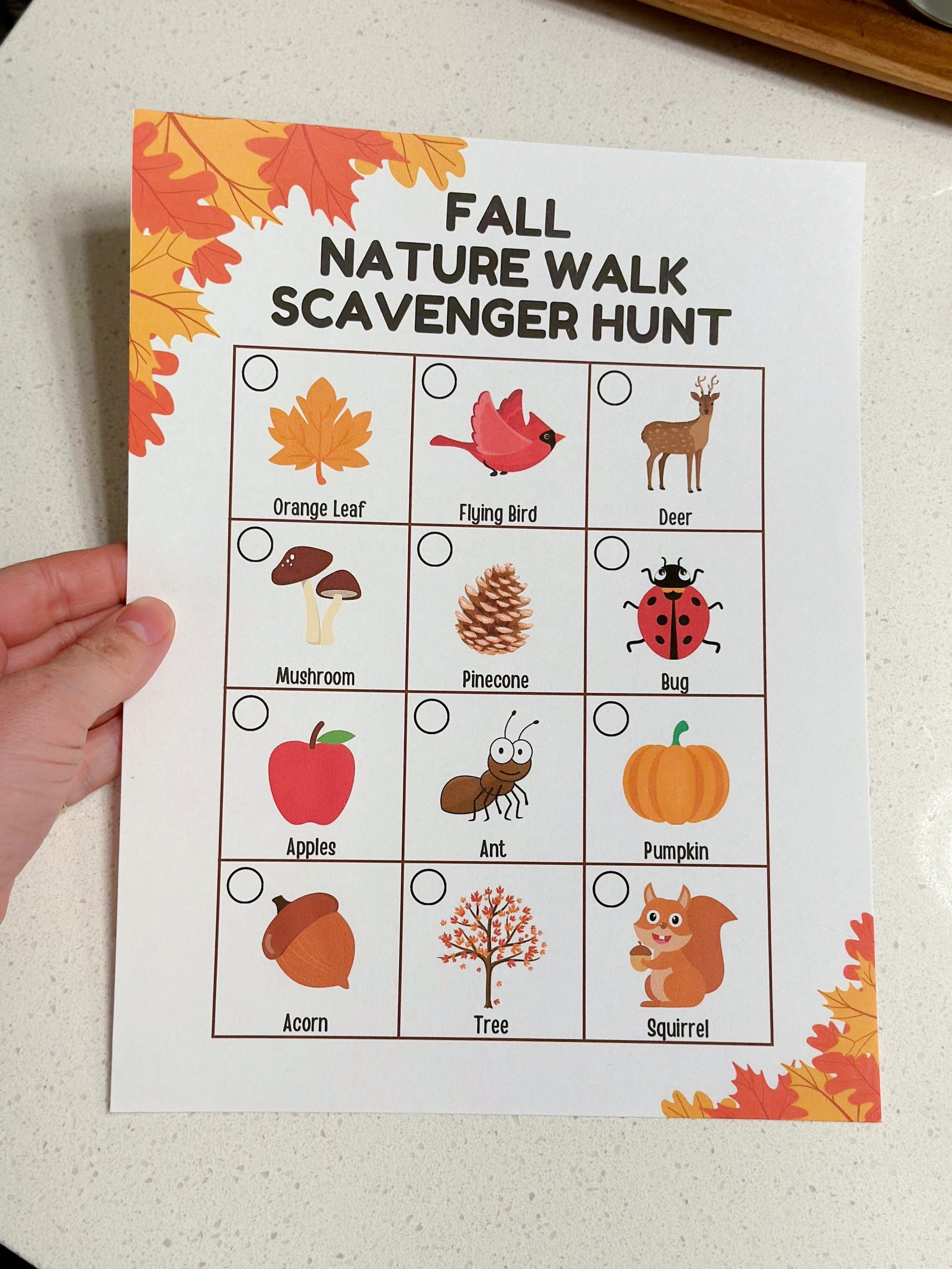 Fall Themed Nature Walk Scavenger Hunt Cute Printbale for Kids, Outdoor ...