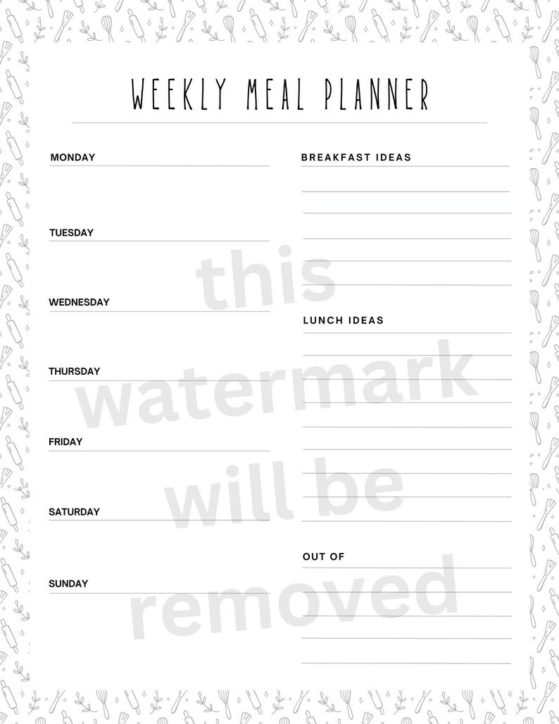 Minimal Family Weekly Meal Planner in TWO Sizes, Home Management ...