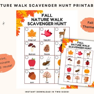 Fall Themed Nature Walk Scavenger Hunt Cute Printbale for Kids, Outdoor ...