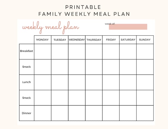Family Weekly Meal Planner Home Management Printable Mom - Etsy