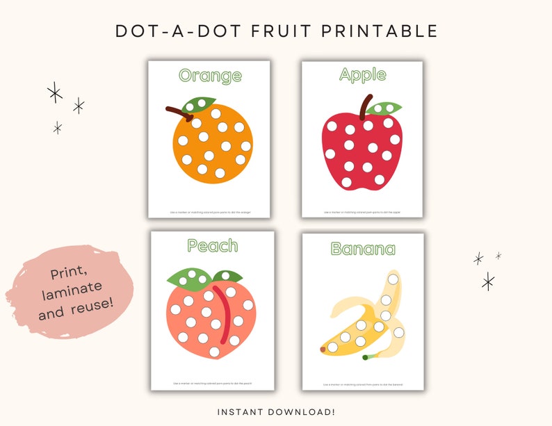 Dot-a-dot Fruit Activity Sheets, Preschool Toddler Printable ...