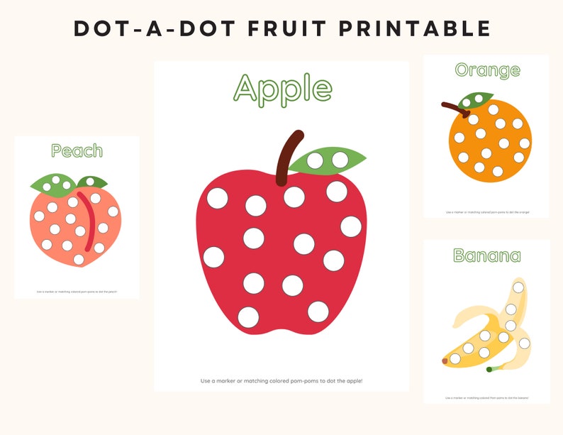 Dot-a-dot Fruit Activity Sheets, Preschool Toddler Printable ...