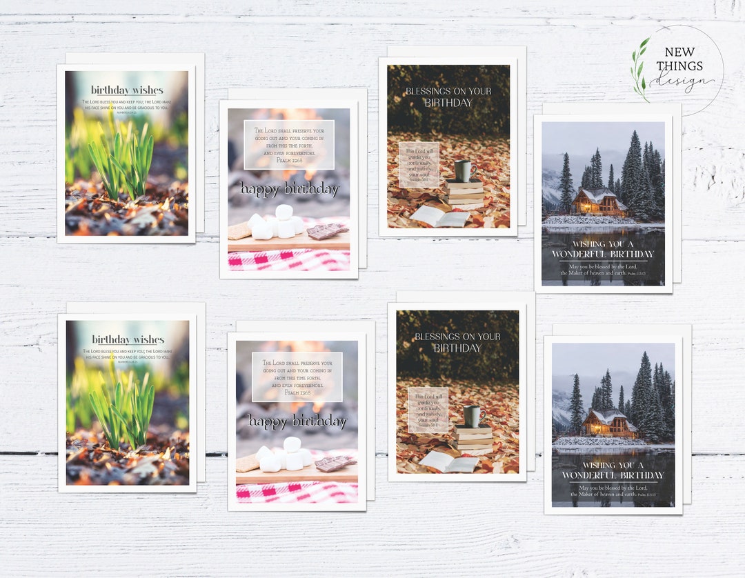 Seasonal Birthday Card Set of 8 | Seasonal Birthday Scripture Cards ...