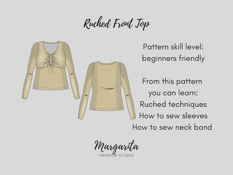 Ruched Front Top Sewing Pattern- EU 32-48 US 2-16 PDF Digital Sewing ...