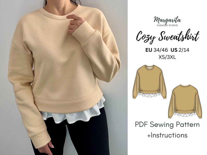 Cozy Sweatshirt Sewing Pattern for Women EU 34-46 US 2-14 Digital ...