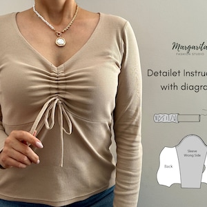 Ruched Front Top Sewing Pattern- EU 32-48 US 2-16 PDF Digital Sewing ...