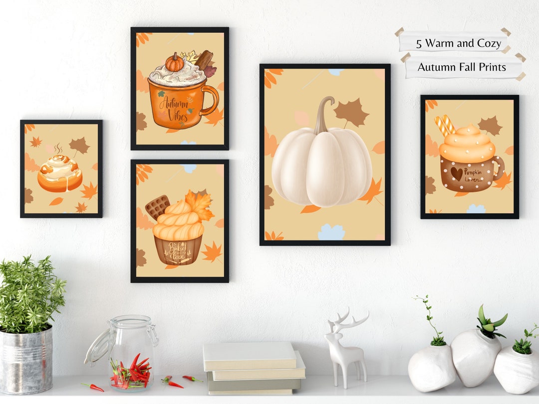 5 Warm and Cozy Autumn Art Prints, Fall Poster Art, Autumn Drinks ...
