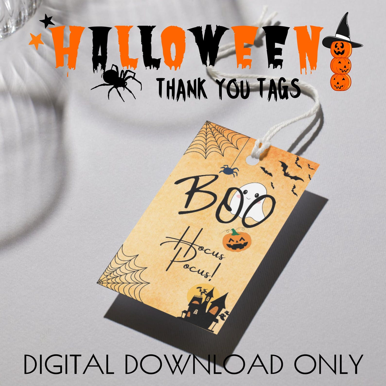 Printable Halloween Treat Bag Tags, Halloween Theme Party Thank You ...