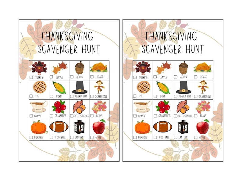 Printable Thanksgiving Scavenger Hunt, Fall Scavenger Hunt, Outdoor ...