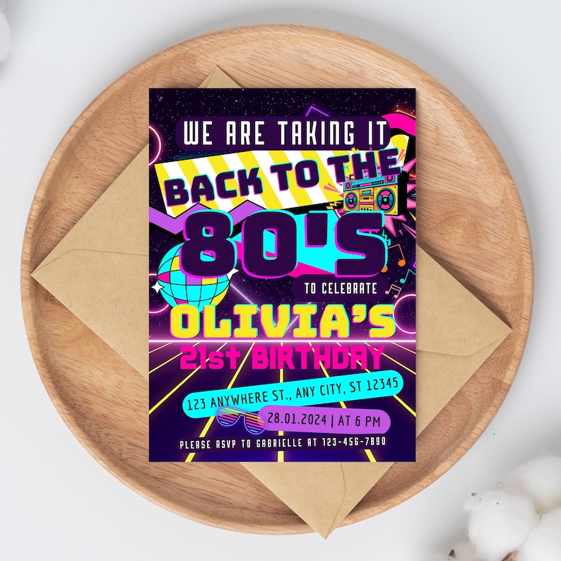 Back to the 80s Birthday Party Invitation, Printable 80s Themed ...